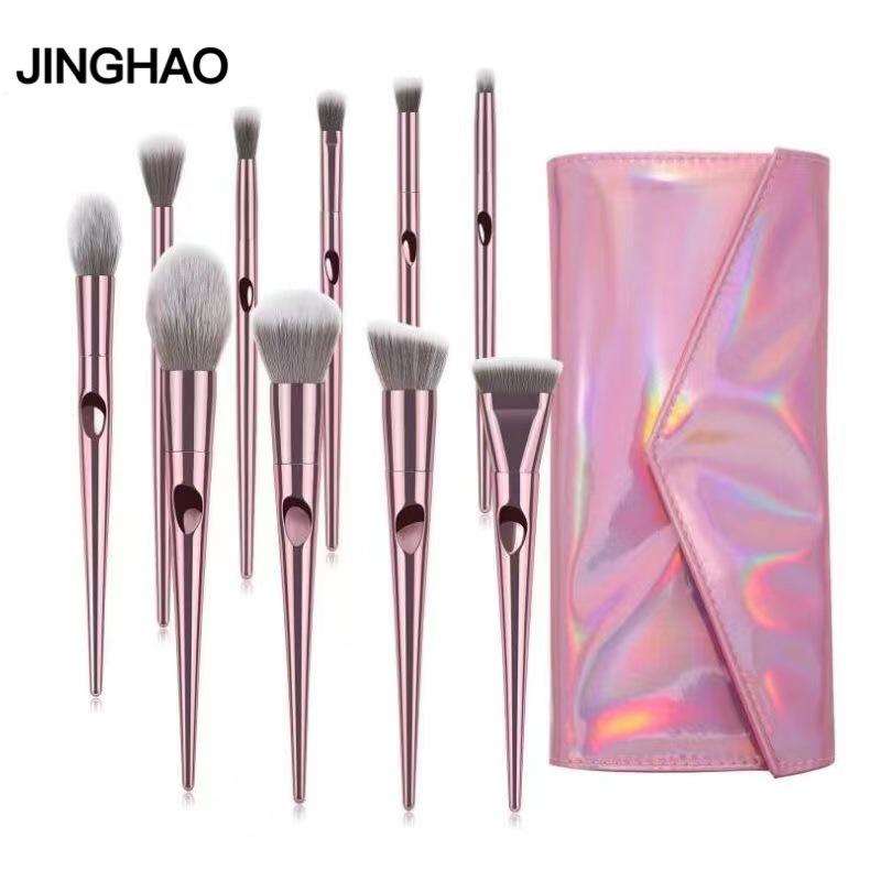 メイクブラシ 10本セット 化粧ブラシセット 多機能 ウェット &amp; ワイルド メイクアップツール ローズゴールド グレー 波状ナイロン毛 スクリューブラシ 長柄 携帯用・カテゴリ: 化粧ブラシ・ブラシ本数: 10本・ブラシ素材: 波...