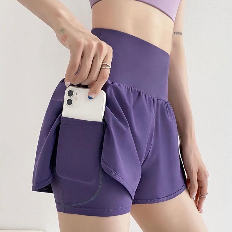 ヨガパンツ レディース スポーツ ショートパンツ 高腰 接触冷感 吸湿速乾 トレーニング フィットネス ウェア 黒 紫 紺 グレー