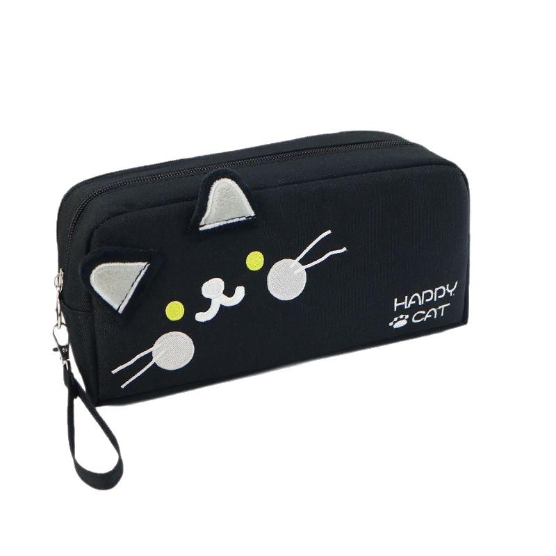 ペンケース 大容量 文具ケース 猫柄 無地 小学生 中学生 高校生 手提げ ブラック ホワイト・素材: オックスフォード・対象: ユニセックス・カラー: ブラック小猫・カラー: ホワイト小猫・スタイル: カートゥーン