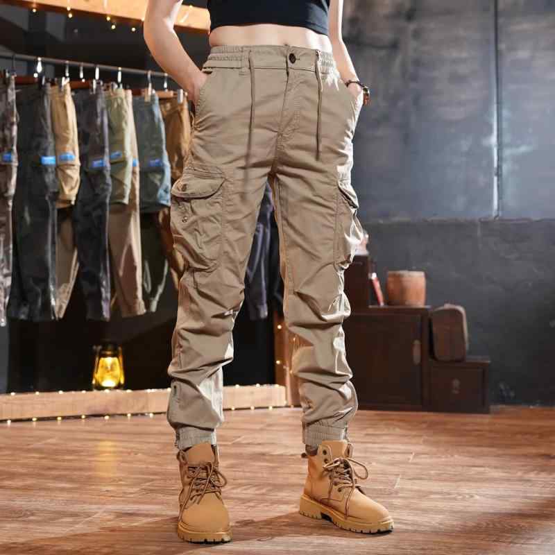 パンツ 男性用 カーゴパンツ ミリタリーパンツ 作業着 耐摩耗 丈夫 厚手 ワークパンツ アウトドア 戦術 ゆったり 調整紐 裾絞り ブラック カーキ グレー 綿