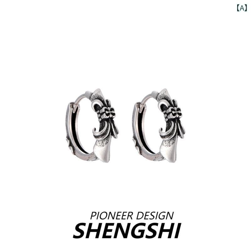 イヤリング メンズ レディース 十字架 シルバーアクセサリー SSED-127 電気メッキ加工 幾何学模様 甜酷風 コスプレ パーティー