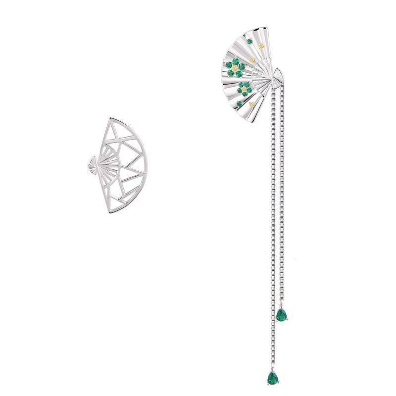 ピアス レディース 925シルバー 扇形 アシンメトリー 電気メッキ加工 扇子 清新 かわいい