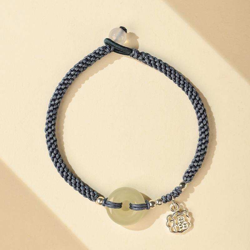 ブレスレット レディース メンズ 和田玉 平安扣 S925シルバー 腕輪 手編み 玉石 カップル お守り ペア ジェンダーレス 男女兼用 エスニック アジアン テイスト