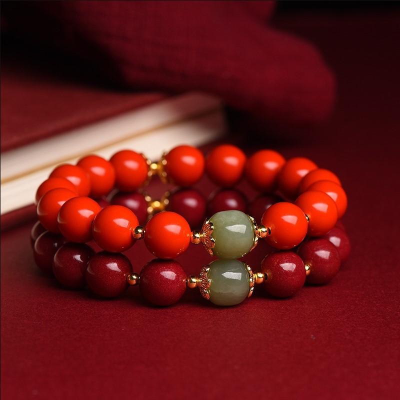 ブレスレット レディース メンズ 朱砂(辰砂) 高含有量 パワーストーン 厄除け お守り 男女兼用 夫婦 ペア 恋愛成就 幸運 開運 ラッキーアイテム 紫金砂(シキン砂) 赤砂