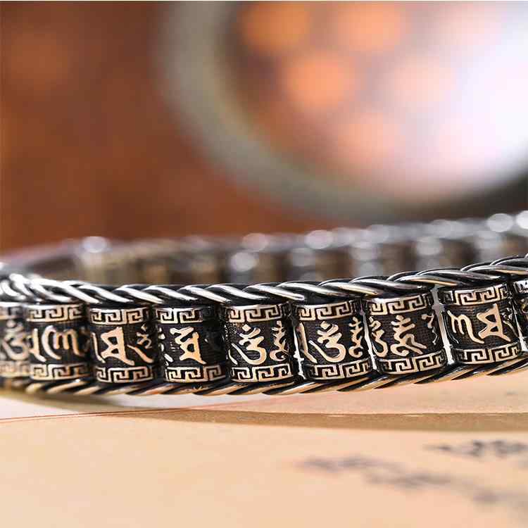 ブレスレット メンズ 男性用 レトロ 大ぶり 六字真言 ラッキーアイテム 転運 電気メッキ加工 銅