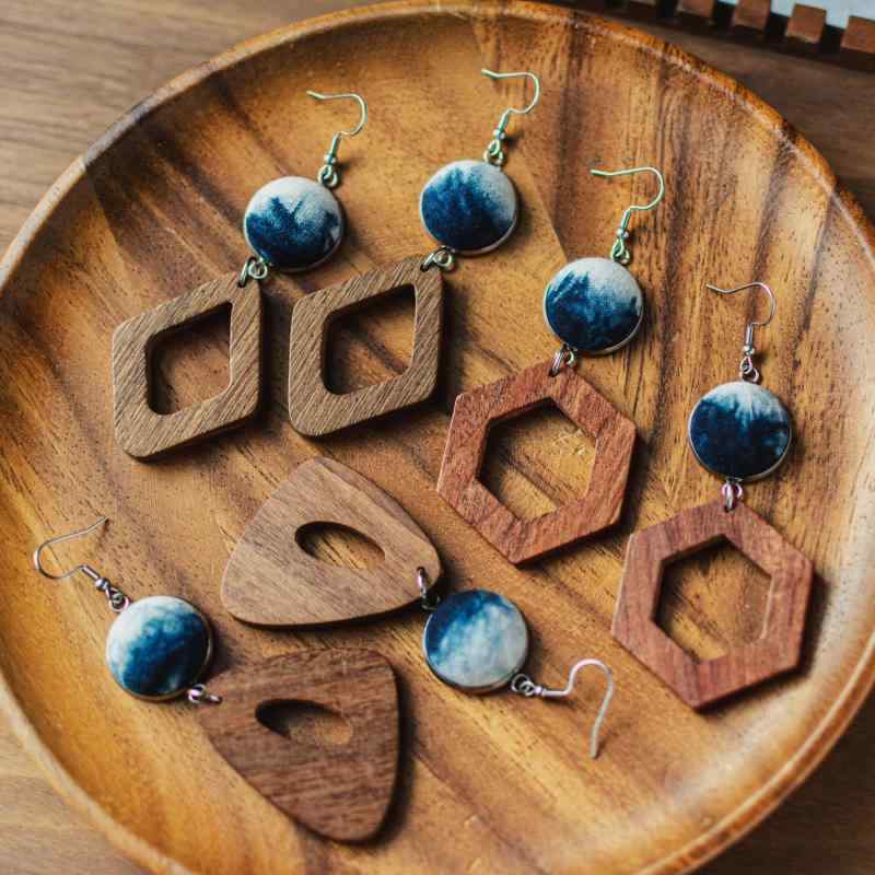 ピアス レディース ウッド 幾何学模様 大ぶり イヤリング アジアン エスニック ボヘミアン 三角形 六角形 不锈钢 対応