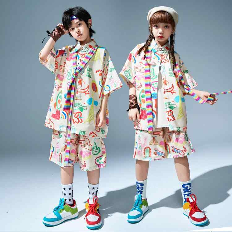 子供用ダンス衣装 半袖シャツセットアップ 男の子 女の子 ストリートダンス ヒップホップ 演出服 綿 B類 110cm 120cm 130cm 140cm 150cm 160cm 170cm 180cm