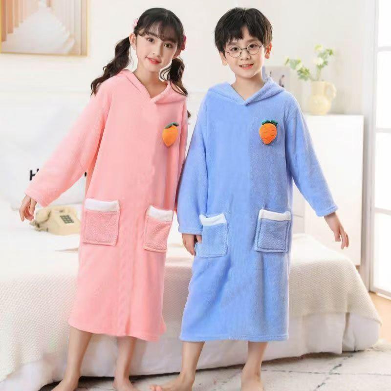 子供用 バスローブ 男の子 女の子 秋冬 浴衣 フード付き ポンチョ 着るバスタオル 吸水速乾 パジャマ 寝巻き 珊瑚フリース 部屋着 ルームウェア ピンク ブルー グレー