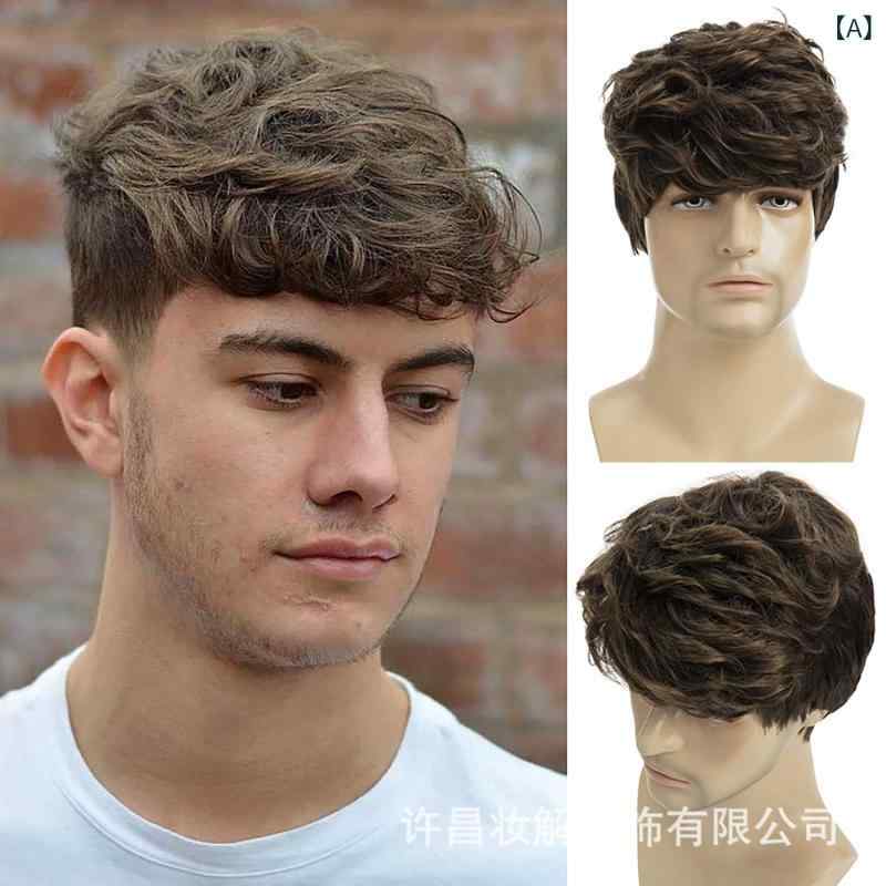 メンズ ウィッグ 男性用 短髪 焦茶色 ビジネススタイル ヘアスタイル イメチェン