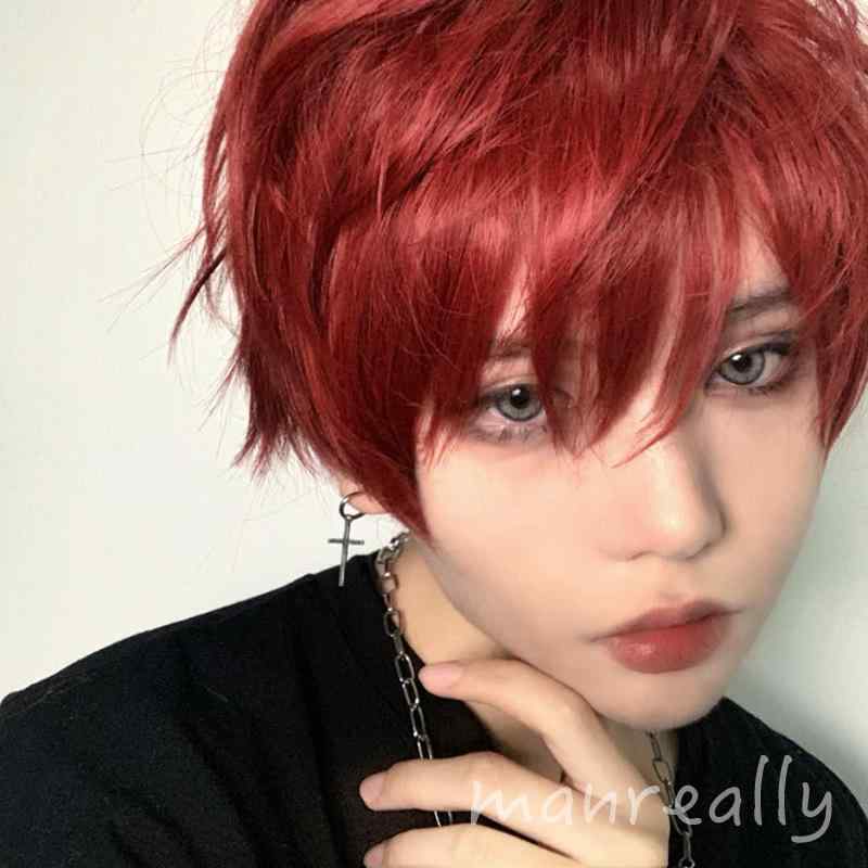 メンズウィッグ ショート 赤髪 男装 コスプレ 自然なボリューム 韓国 イケメン