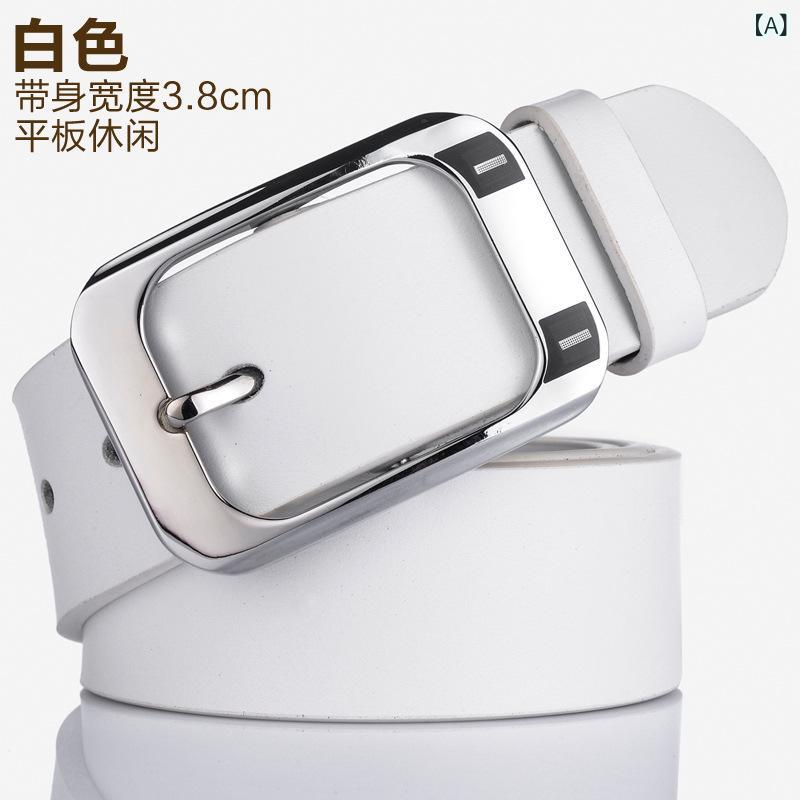 メンズ ベルト 男性用 革 レザー カジュアル 普段使い デニム ジーンズ 学生 白 ホワイト 牛革 針 バックル 韓国 スタイル