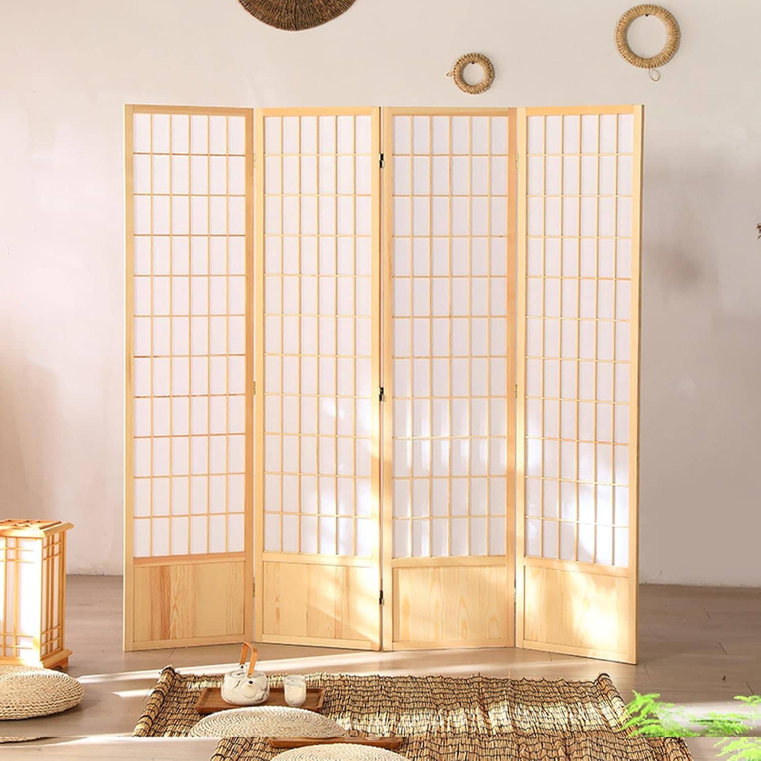 　　　 -------商品詳細------- 「商品サイズ（cm）」：150*44*4=高さ約150×幅約44　　　　 178*44*4=高さ約178×幅約44　　　　パネル数：4連 「天然素材の品質良いパーテーション」天然木と布を使用した...