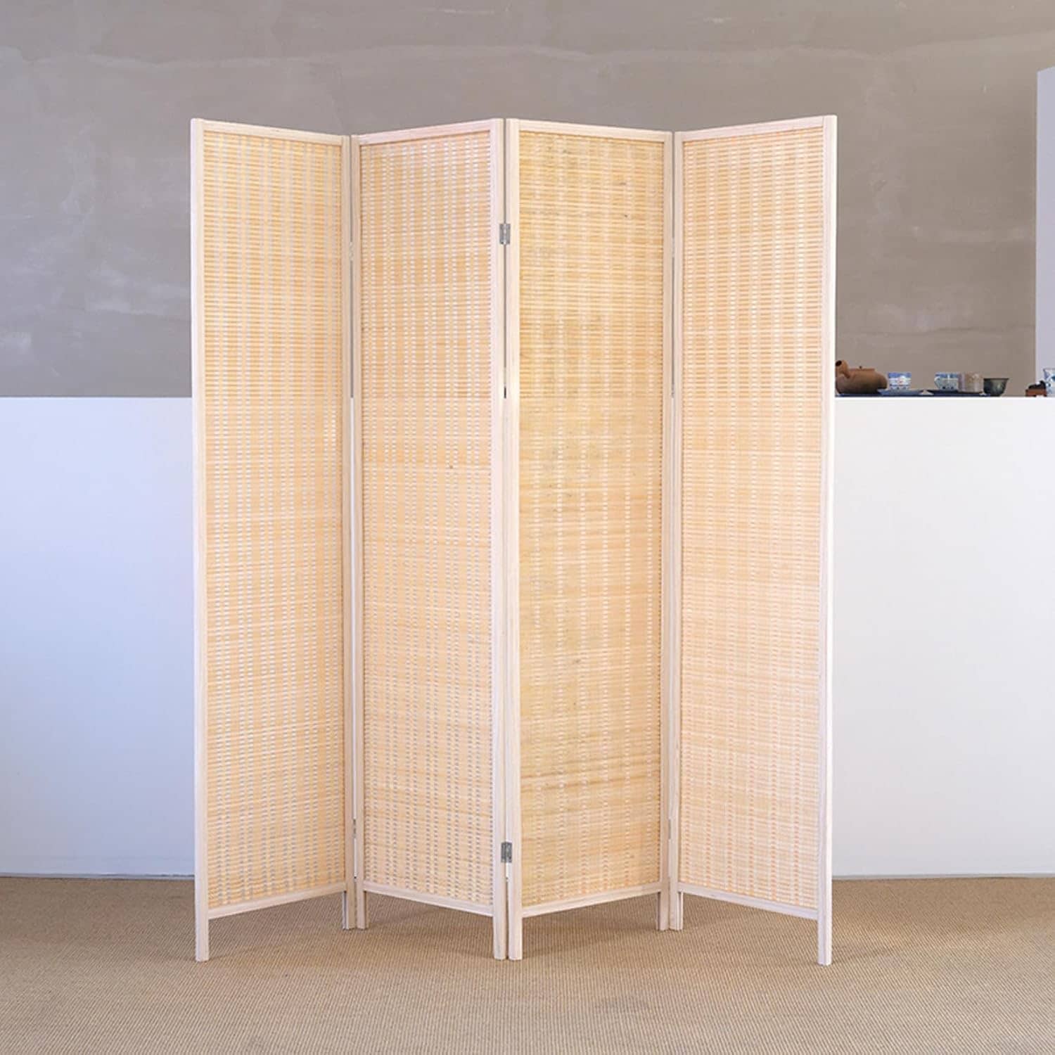 　　　 -------商品詳細------- 「商品サイズ（cm）」：180*45*4=高さ約180×幅約45　　　　パネル数：4連 「天然素材の温かみあるデザイン」天然木フレームと竹編みによる柔らかな風合いで、どんなインテリアにも馴染みま...