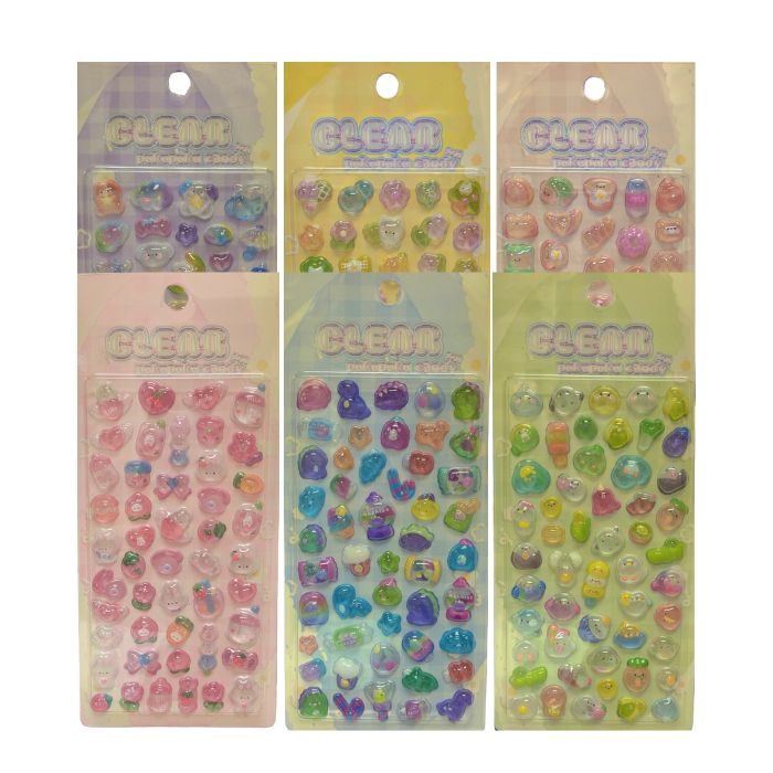 ■　商品説明【商品詳細】 ぷるんと透明感がかわいい♪ ぷくぷくクリアキャンディシール まるでキャンディみたいに、つやっと透明感のあるぷくぷくシールです。 ハートやフルーツ、どうぶつなどの可愛いモチーフがたっぷり入った、見ているだけでワクワク...