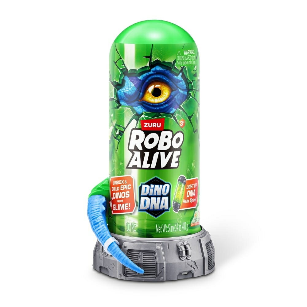 ロボアライブから新しくダイノDNAが登場！パッケージに付いているテイルを外して、何が入っているか見つけよう。スライムの中から恐竜のパーツを探そう。 探した恐竜パーツを組み立てて、最後にDNAボトルを付けたら完成！DNAボトルはライトがついて...