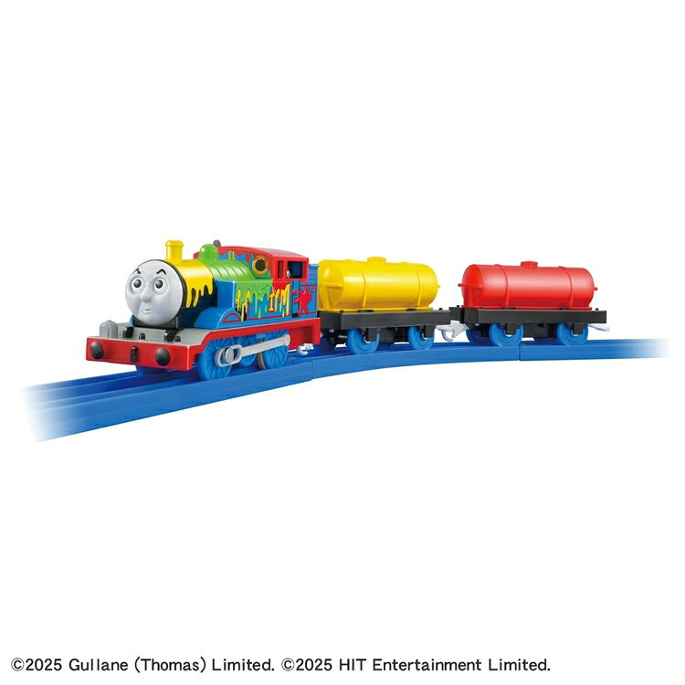 きかんしゃトーマスの大人気キャラクター「トーマス」のプラレールが3両編成で登場！ペンキ運搬の仕事中にペンキを全身に浴びてしまい、カラフルになっちゃって不機嫌なトーマスだよ。■3両編成でそれぞれ連結、切り離しが可能■1スピード・スイッチOFF...