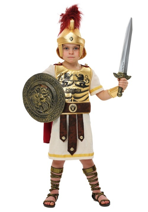 古代ローマの剣闘士をモチーフにした幼児用コスプレ衣装です。ハロウィン、仮装パーティー、イベントで勇敢な姿を演出できます。 ▶ セット内容 ✓ チュニック ✓ 胸当て（ケープ付き） ✓ ヘ...
