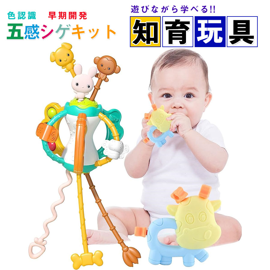 商品名：子供用知育玩具素材: ABS対象年齢：6ヶ月以上こどもが夢中になる知育おもちゃ！注意力、色認識、指先トレーニングなど。この引きひもおもちゃは、お子様の注意を引くため、明るいカラフルのデザインをし、お子様の視力認識と発達を刺激します。...