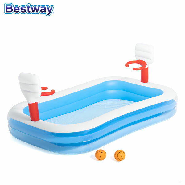 【メーカー】　　BESTWAY【モデル名】　　BASKETBALL PLAY POOL【品番】　　54122【カラー】　　【サイズ】　　251cm x 168cm x 102cm【商品詳細】家庭用大型プールになります。空気を入れて膨らますタ...