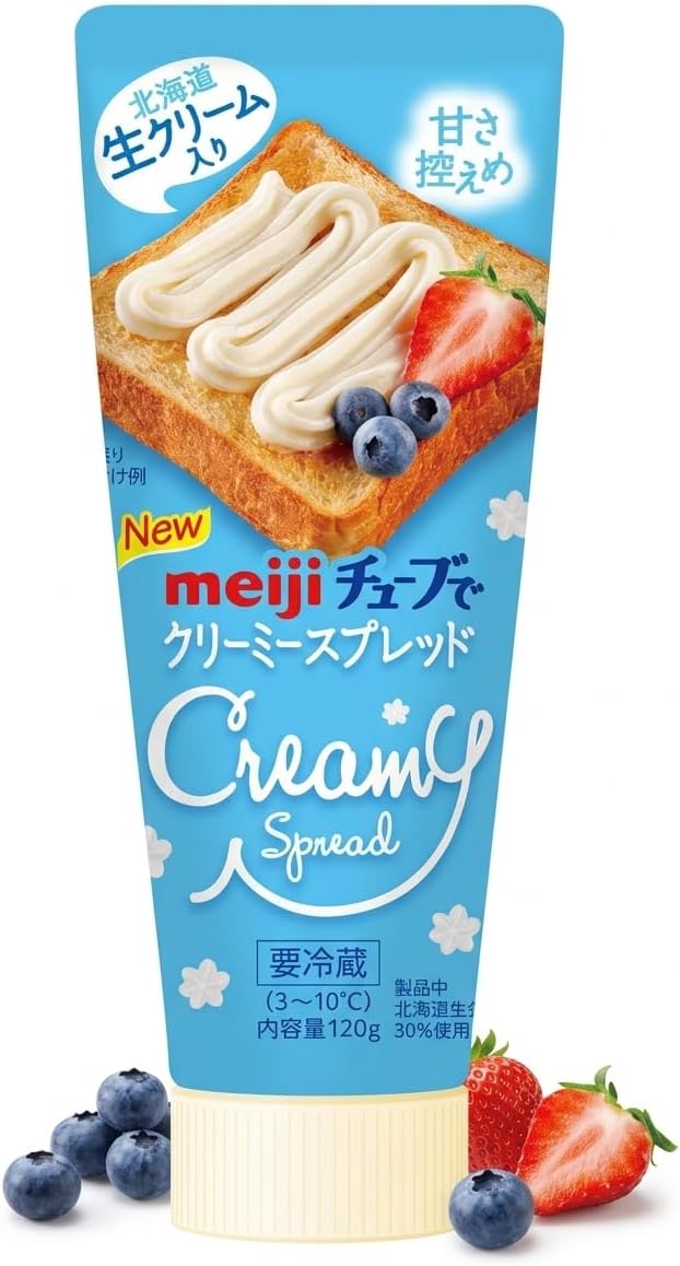 北海道産生クリームを30%配合したクリーミースプレッド。ミルクの風味が豊かでおいしさを手軽に楽しめるチューブタイプのクリーミースプレッド，保存にも優れています。朝食やおやつに最適なスイーツでパンケーキやスムージーにもおすすめです。