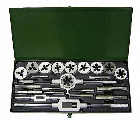 24pcタップダイスセット 内容: タップ&ダイス50径 各1個 M6×1.0/M8×1.25/M10×1.5/M12×1.75/M14×2.0/M16×2.0/M18×2.5/ M20×2.5/M22×2.5/M24×3.0 ダイスハンド...