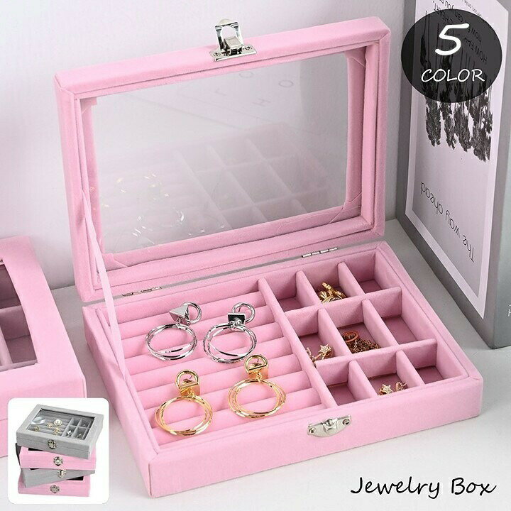 シンプルで可愛いジュエリーボックス。1段だけなのでコンパクトに収納でき、大きな窓付きなので一目で中身を確認できます♪【サイズについて】画像をご参照ください。【カラーについて】生産ロットにより柄の出方や色の濃淡が異なる場合がございます。お使い...