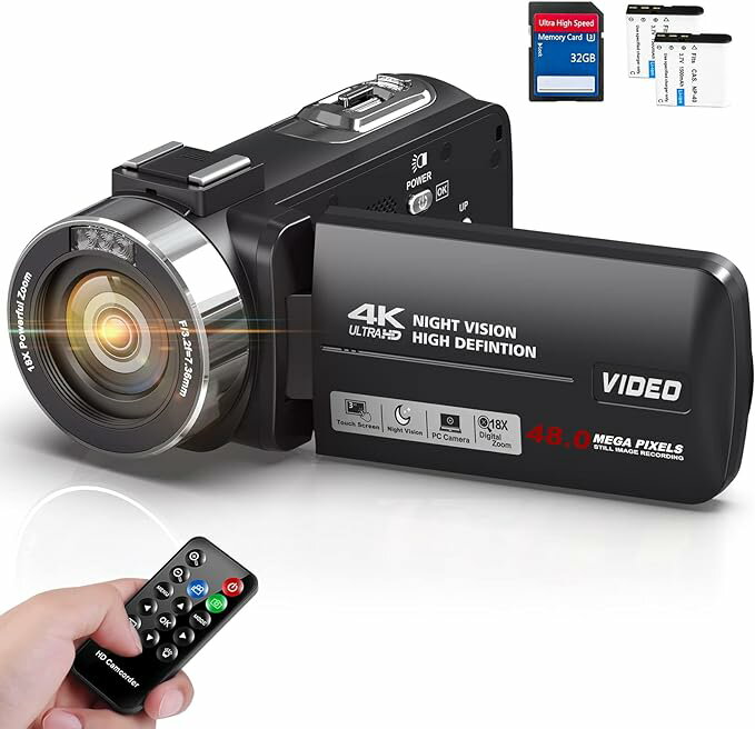【Ultra HD 4K 48MP ビデオカメラ】このビデオカメラは最大 4K ビデオ解像度と 48.0MP 画像解像度をサポートします。 18X デジタル ズームは画像を拡大してすべての重要な詳細を捉えることができます。 18X デジタル...