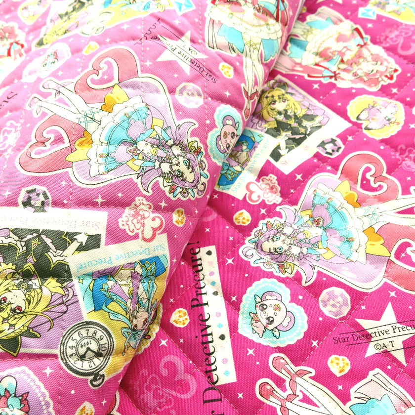 名探偵プリキュア！の最新柄が 夢木綿に登場！ レッスンバッグ、シューズバッグ、体操着入れなどの 手づくりグッズにぴったり！ 生地　　オックス（綿100％） 中綿　　ポリエステル 100％ 裏地　　綿 100％　 生地幅　約106cm 【カラ...