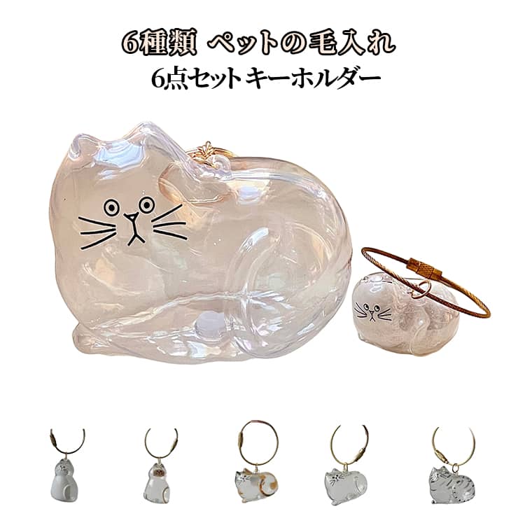 6種類 ペットの毛入れ キーホルダー猫の毛を大切に保管できるメモリアルアイテム中身が見える透明カプセルデザインバッグや鍵に付けやすいキーホルダータイプ6個セットでコレクション・予備にも◎猫好きさんへの癒しギフトにもおすすめ サイズ 6点セッ...