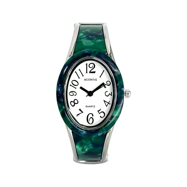 メーカー：ACONTeG アコンテジ製品名：JG-002SG-GN バングルウォッチ ベッコウ風 グリーンJANコード：4571411810503防水：非防水ケースサイズ 縦×横×厚さ（mm）：36×28×9重さ：40gバングル幅/着用サイ...