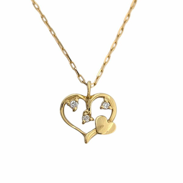 商品：ハートモチーフ ペンダント ネックレス ダイヤモンド イエローゴールド 18金 0.01ct K18YG 40cm 小さめ ギフト プレゼント 製品名：10340296.3素材1：K18YG素材2：ダイヤモンドサイズ：チェーンの長さ約...
