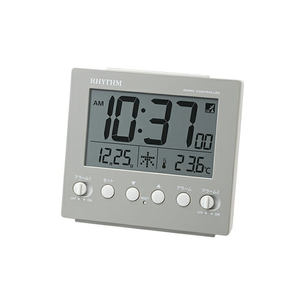 メーカー：RHYTHM リズム製品名：8RZ236SR08JANコード：4903456217618素材：プラスチック枠重量：170gサイズ：91×100×45mmカラー：08グレー商品説明：癖のないシックなグレイッシュカラーが特徴、Wアラー...
