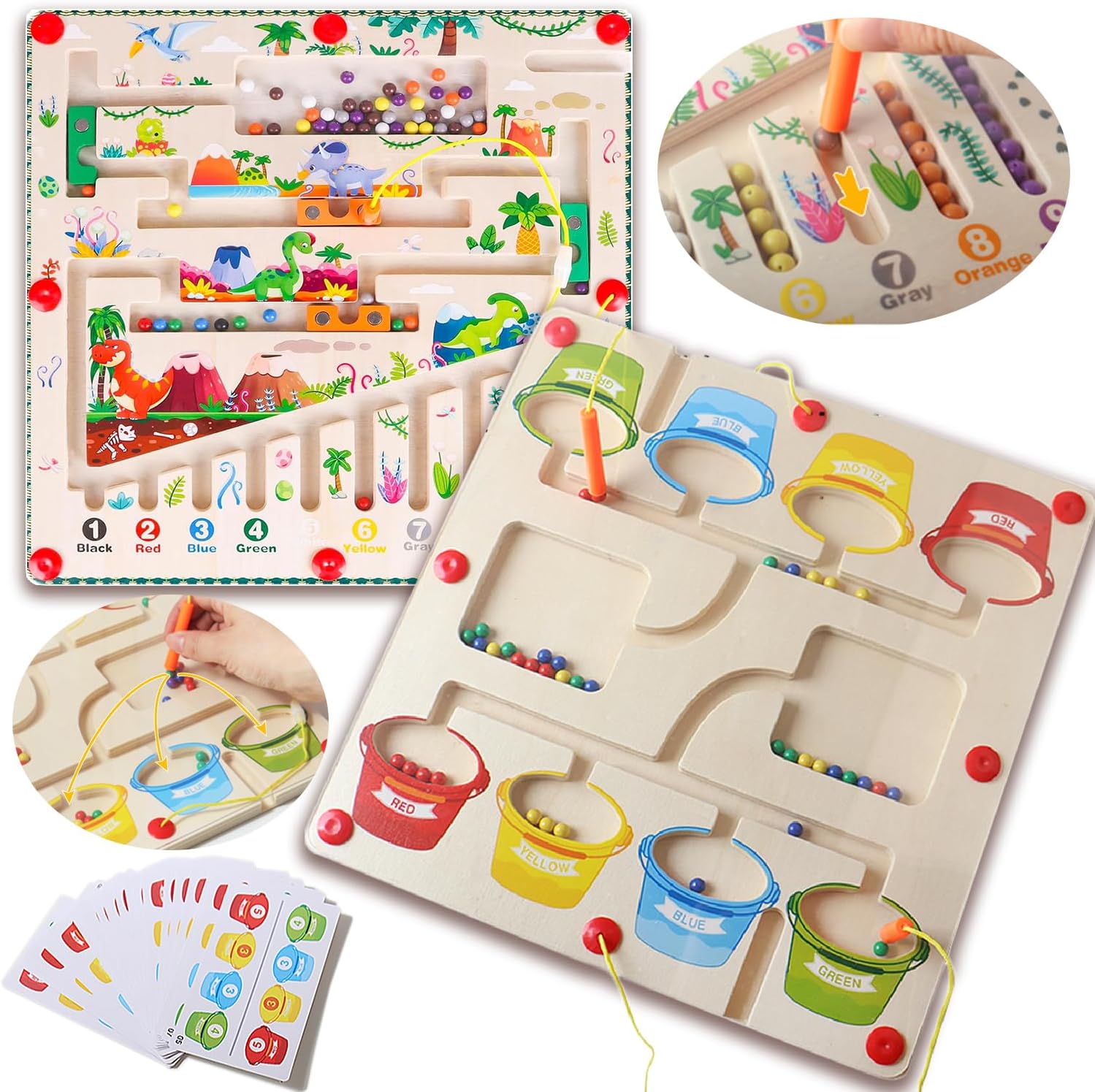 【超豪華、大量セット】2種類のモンテッソーリ玩具のセットお得（迷路+コンテスト）:迷路を楽しめる木の玩具。.色の概念、数の概念などをゲーム感覚で覚えられるし。 【使いやすい】磁石で色付きのピースを動かしていく遊具です。まずは指先の練習から始...
