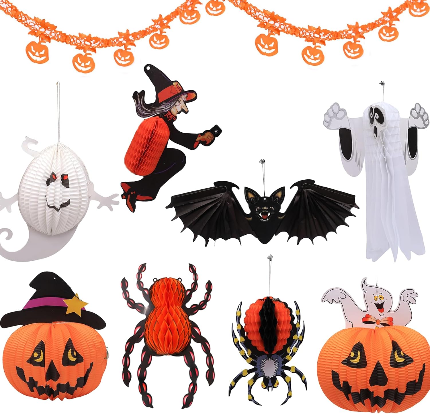 このセットには、9点のハロウィン装飾が含まれています。8個の紙提灯と1本のガーランドがセットになっており、パーティーや家を賑やかに飾るのに最適です。これらの豊富なアイテムで、ハロウィンパーティーの雰囲気を一層盛り上げます。 紙提灯はすべて3...