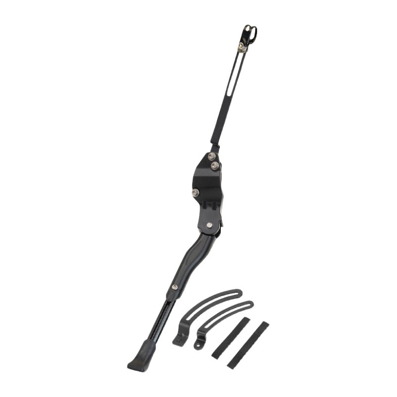 スペック■素材：アルミ合金■サイズ アジャスト機構 (26 〜 29)■取付位置調節機構■エクステンション ステー付属■重量：435g特長ディスクブレーキ付の自転車にも対応する26 〜 29 用サイドスタンド。シートステーとチェーンステーの...