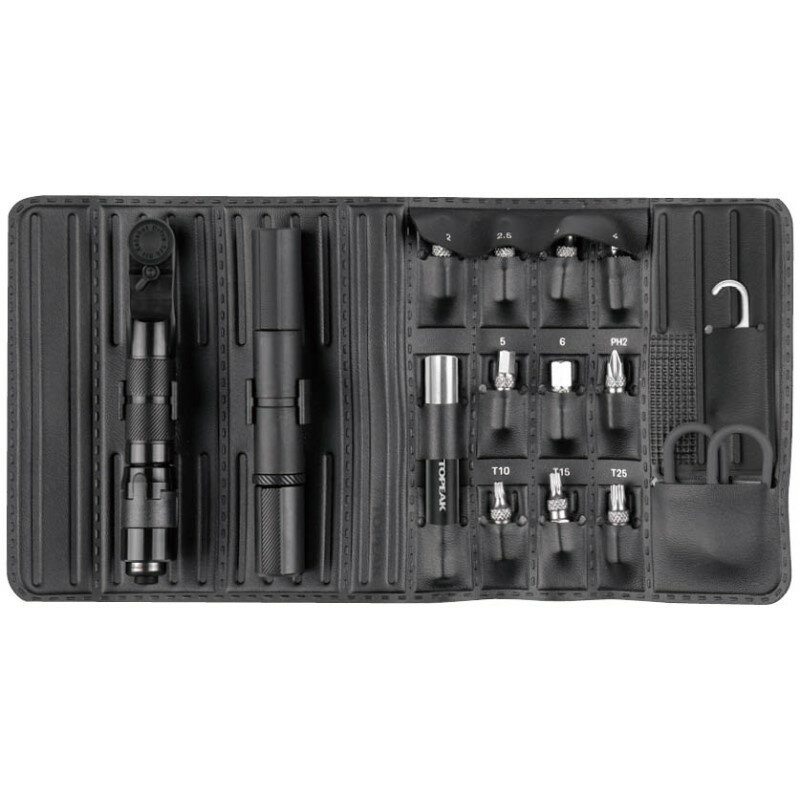 スペック■アルミ合金/硬化スチールツール■使用可能最大トルク値：30Nm■ラチェットレンチ1/4六角■六角ビット：2、2.5、3、4、5、6mm■トルクスビット：T10、T15、T25■＋ドライバー■スピードスリーブビットホルダー■チェーン...