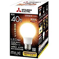 電球色（2700K）外管バルブ仕様：フロスト外形寸法（mm）：長さ106 最大幅60質量：58g口金：E26定格入力電圧：100V定格消費電力：4.4W定格入力電流：0.073A周波数：50/60Hz共用全光束：485lm平均演色評価数：R...