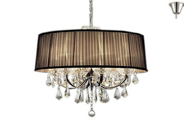 ランプ別売LEDランプ×6（別売）100V透明シャンデリア球40W形×6相当消費電力：25.8W（調光/非調光）クロームメッキ布（黒）クリスタルビーズ透明ガラス重6.2kg全長800〜1700・巾φ655・高550mm推奨ランプ：RAD-9...