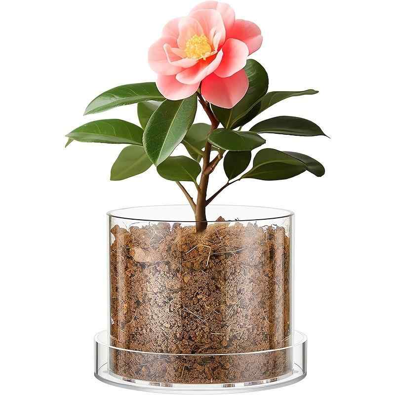 花瓶 植木鉢 アクリル 育苗ポット 排水穴 トレイ付き 透明 卓上 耐腐食性 園芸 ガーデニング オフィス ホテル 店舗 家庭菜園