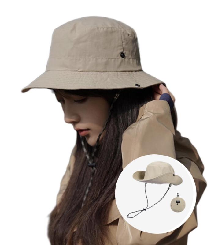 [$ole only] ソールオンリー サファリハット サイズ調整可能 折りたたみ 一体収納 ポーチ コンパクト UPF50+ 紫外線対策 防水 速乾 軽量 アウトドア カウボーイハット ブラック カーキ グリーン ✅サイズ：高さ約9cm、...