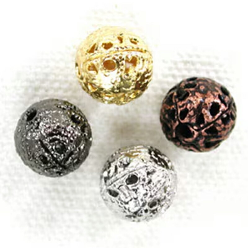 サイズ：7mm 透かし模様がオシャレなビーズです。 シャワー台等、他のパーツに編み込んで使ってもOK。 日本国内でメッキ加工を行っております。