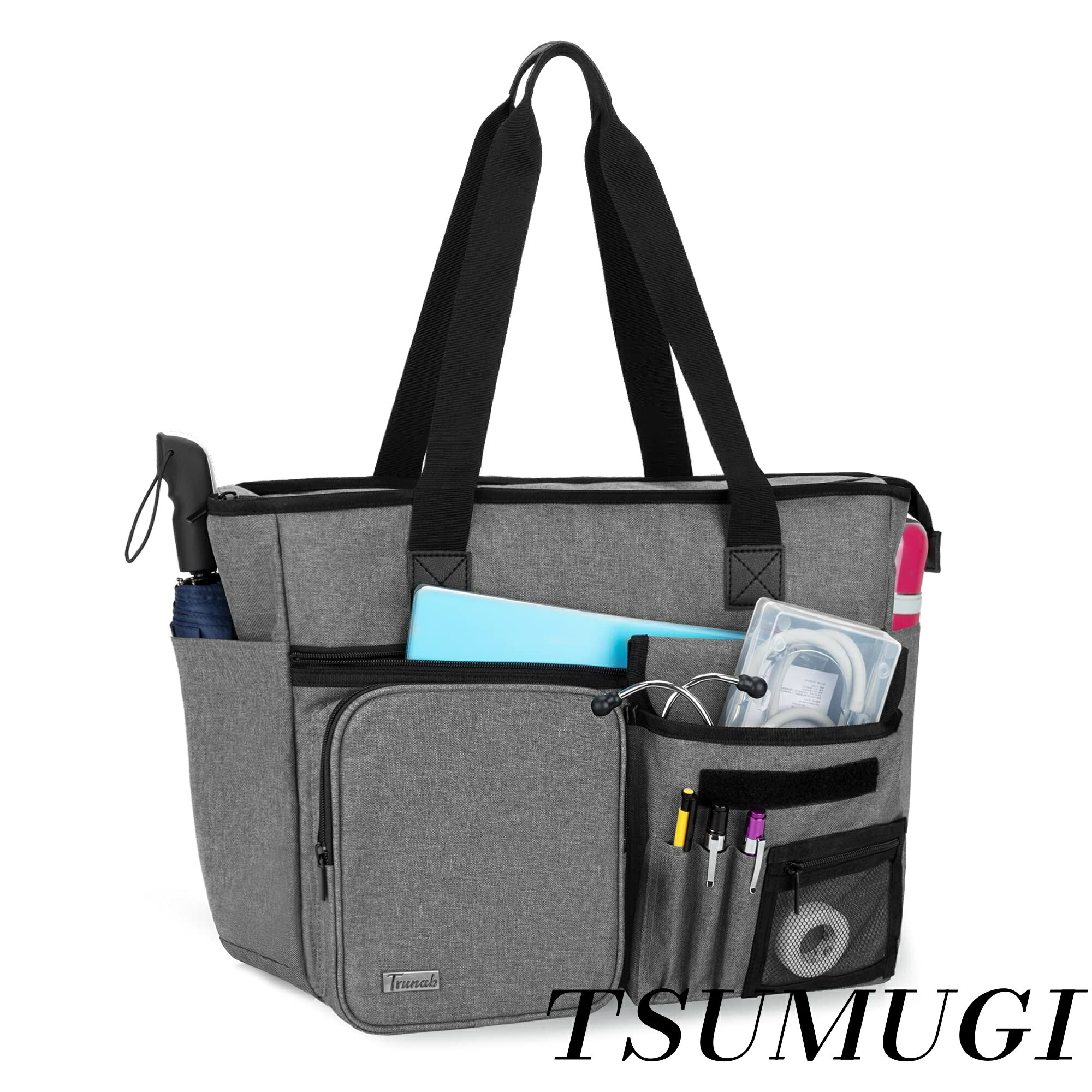 【大容量】訪問看護バックのメインコンパートメントは、日常生活の持ち運びに必要なものを収納するのに十分な広さです。開閉口にジッパーが付属して、大切な書類などを持ち運びのならば、しっかり閉じられます。15.6インチノートPC収納可能。【外ポケッ...