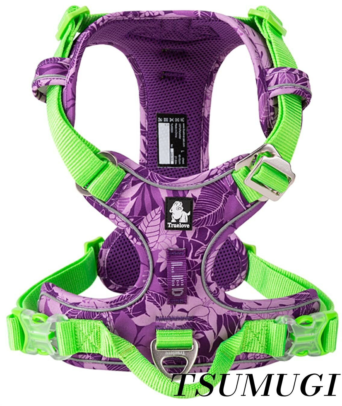 【新しいデザイン】：以前のより完璧なデザインで、とても使用しやすく、首回りに1箇所と胴回りに2箇所でバックルがあります。元のハーネスの上で首回りの調節の難題を解決します。足をあげる必要がなくて、頭から被せる必要もない！3M反射ステッチ：ハー...