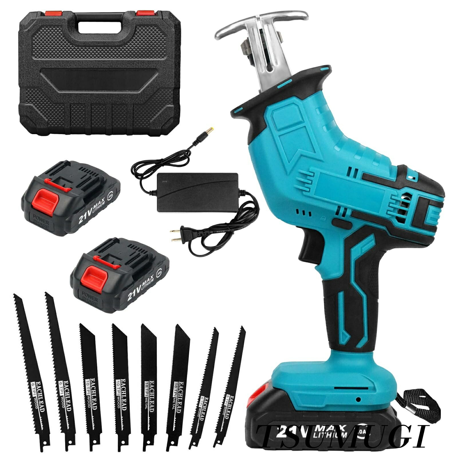 電動のこぎ:充電式レシプロソーのコードレス設計は非常に便利で、どこでも使用できます。電動ノコギリのストローク長:15mmで、無負荷回転速度数:0-3000RPMで、高速切断できます。動のこぎり切断能力：木材/15cm 、塩ビパイプ/15cm...