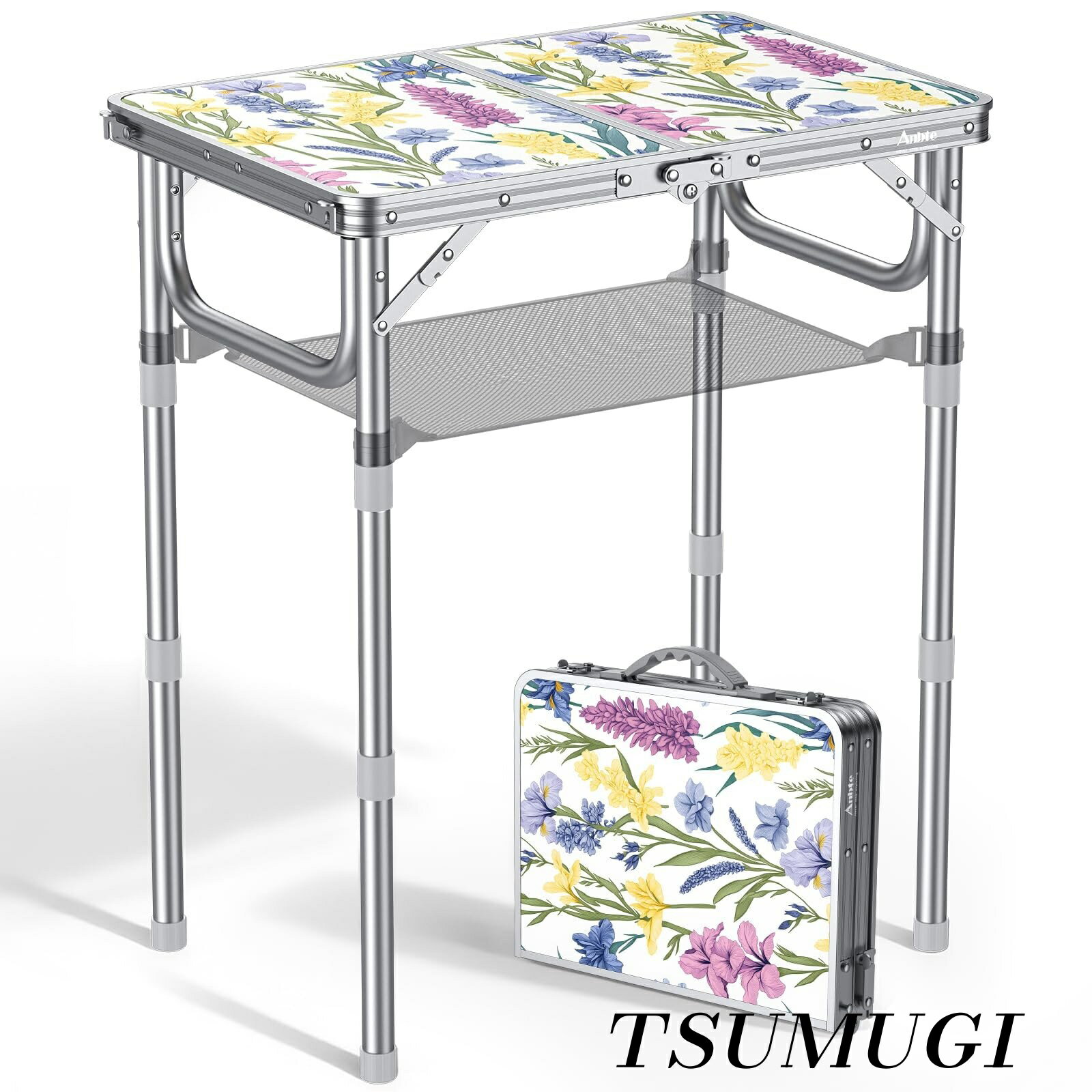 3段階調節可能な高さ：テーブルの脚は10インチ、18.1インチ、27.5インチ（23cm、46cm、70cm）の3つの固定高さに調節可能。低い高さは芝生でのピクニックに最適、高い高さに調節すれば椅子と一緒に使えるので、さまざまなシーンに対応...