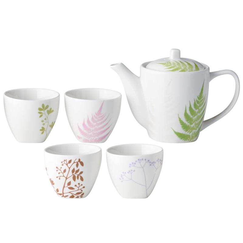 Dolce duo 急須 湯呑み セット ティーセット4点セット ティーポット 茶器 カップ コップ (箱入り) ギフト 誕生日 お祝い 新生活 FR-1799キラキラと光るラスター模様が印象的なボタニカル柄の急須セットです。ポットと4つの...