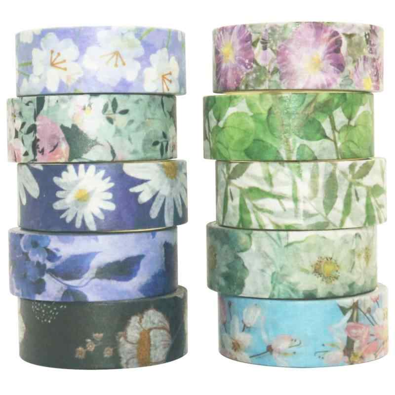 Yubbaex 花柄マスキングテープ暖かくて寒い 15mm幅 x 10巻 薄いです プレゼント包装、DIY工芸品、ノートの装飾に使える美しい花柄：自然の成長と入れ替えからインスピレーションを得たデザインで、暖色と寒色の2色を使ってファンタジ...