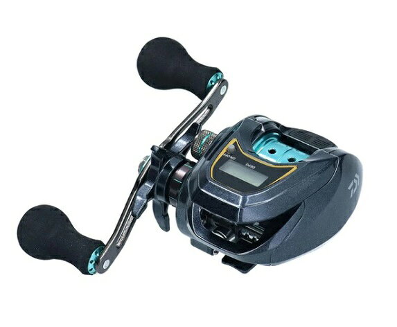 ICカウンター搭載　LIGHT SW用軽量小型手巻きリール ■PE0．4号-200m、PE0．5号-200m、PE0．6号-200mは下巻き不要の浅溝スプール ■スーパーメタルフレーム ■100mmダブルハンドル+EVAハンドルノブ ■ワン...