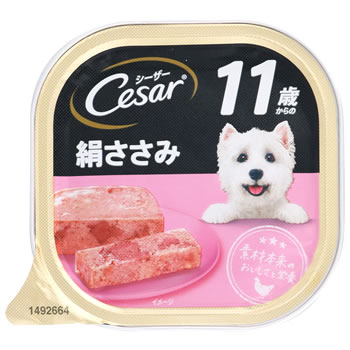 リニューアルに伴いパッケージ・内容等予告なく変更する場合がございます。予めご了承ください。 名　称 シーザートレイ　11歳からの　絹ささみ 内容量 100g 特　徴 ◆11歳からのワンちゃんのために、素材と美味しさ、食べやすさにこだわりまし...
