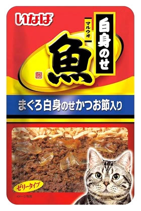 リニューアルに伴いパッケージ・内容等予告なく変更する場合がございます。予めご了承ください。 名　称 マルウオ　白身のせパウチ　まぐろ白身のせ　かつお節入り 内容量 40g 特　徴 ◆血合肉をベースに、まぐろ白身とネコチャンの喜ぶ素材をトッピ...